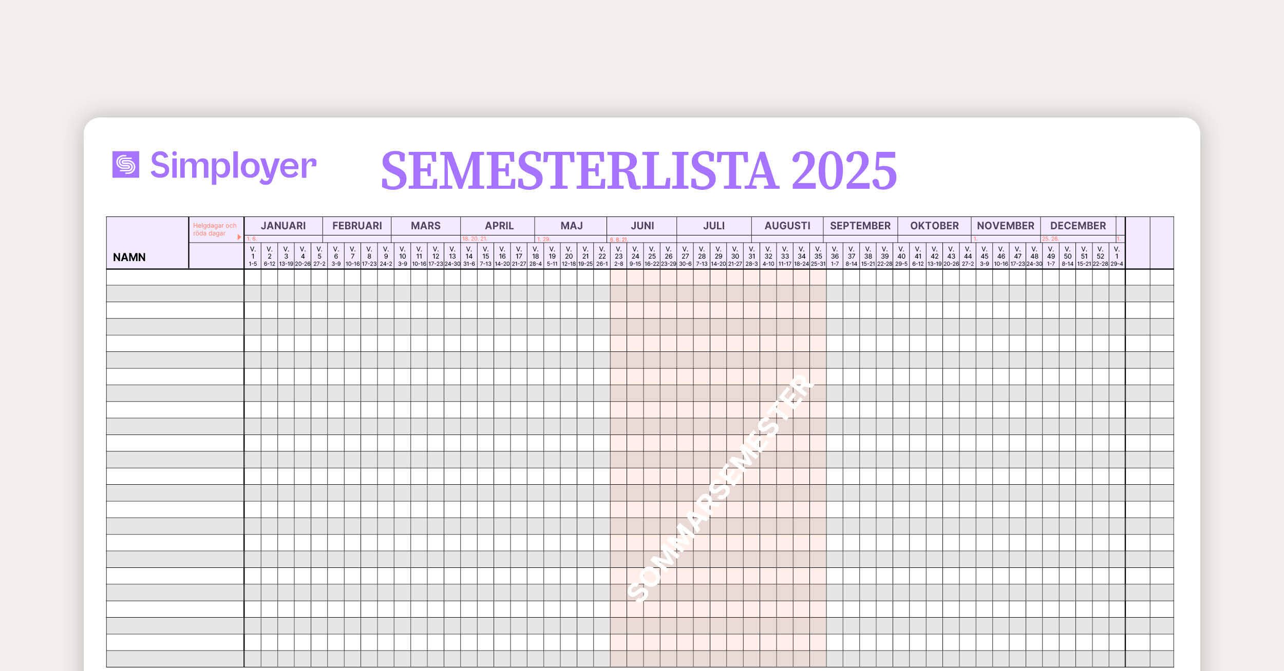 Semesterlista 2025